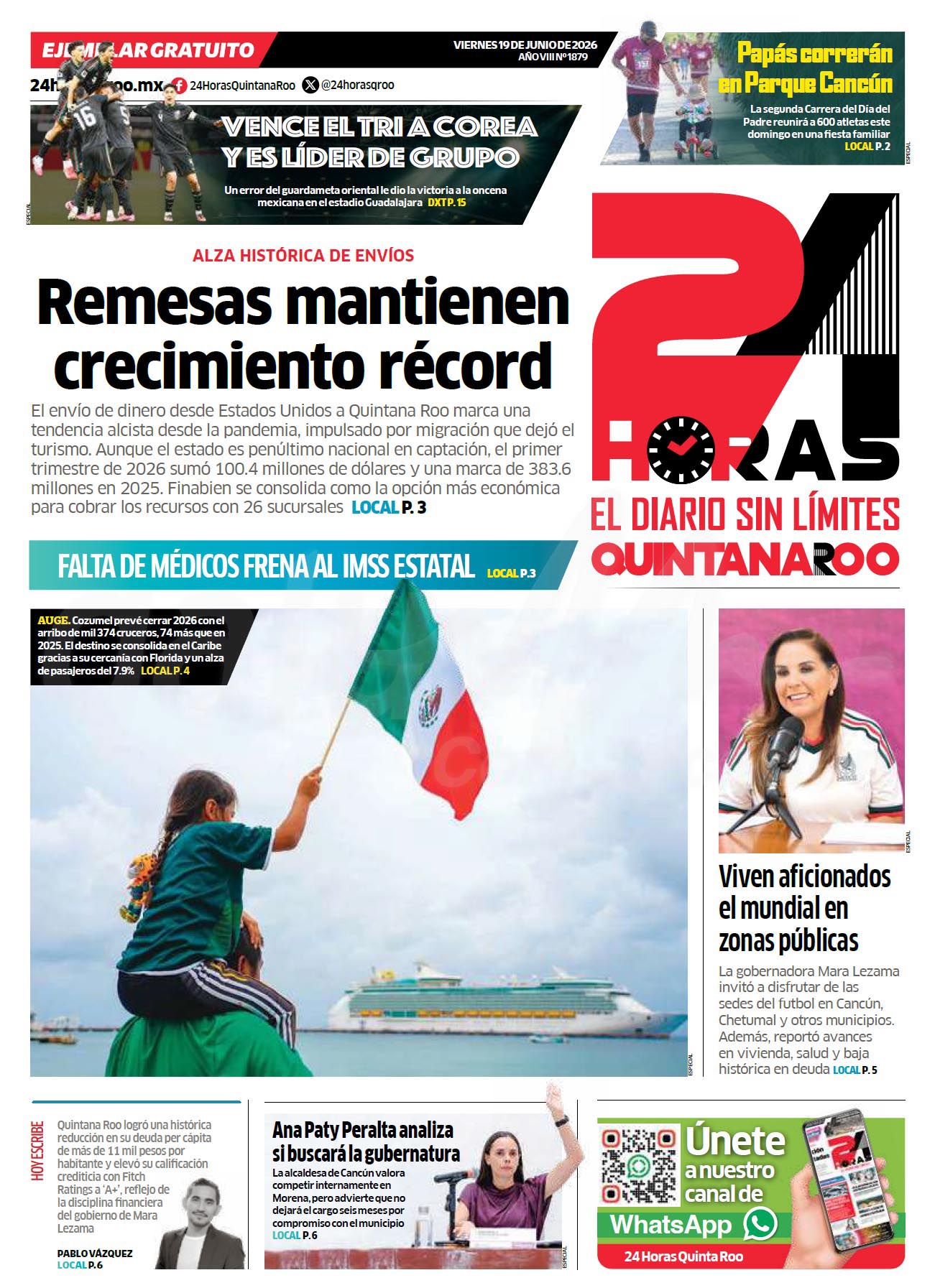 Portadas de Prensa en Quintana Roo 19 de junio de 2026.
