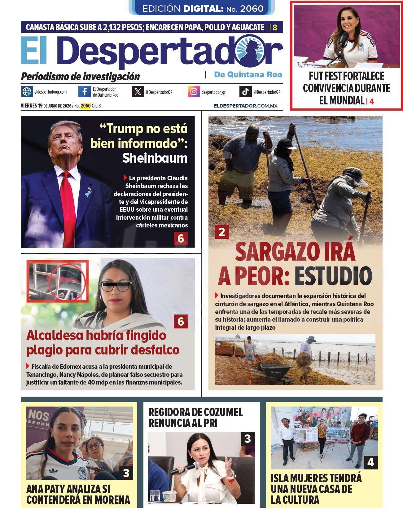 Portadas de Prensa en Quintana Roo 19 de junio de 2026.